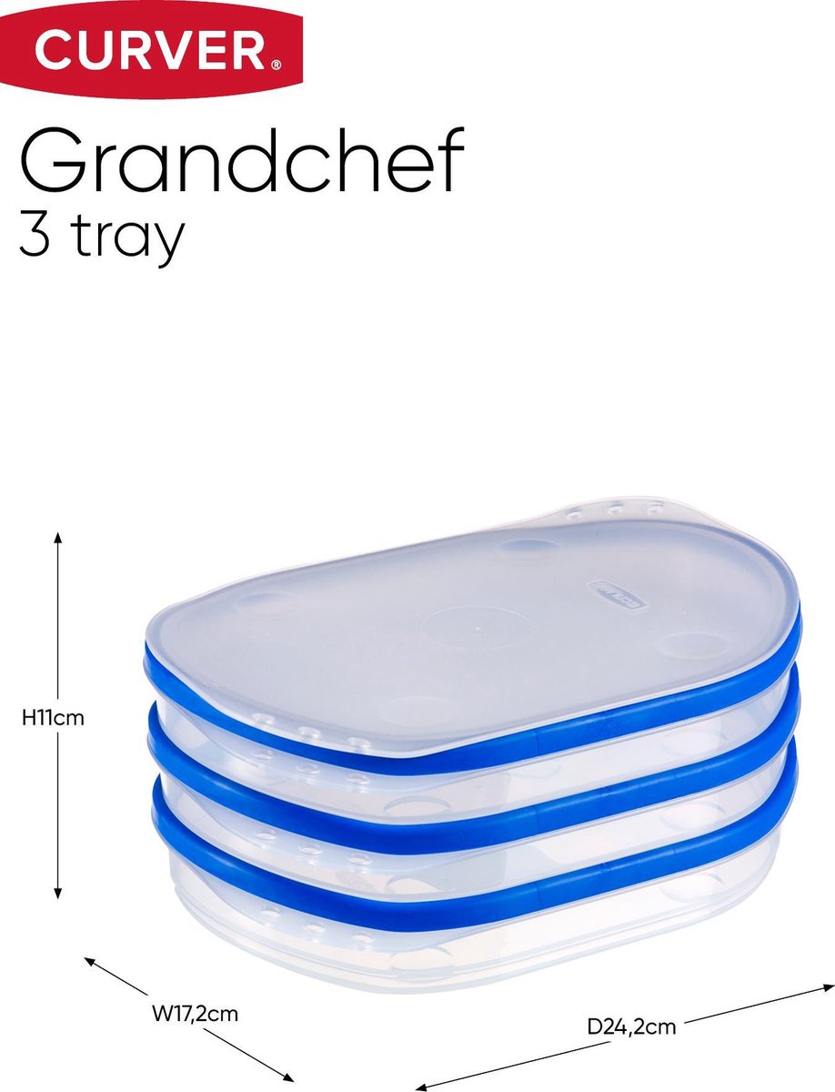 Curver Grandchef Vleeswarendoos - 3 Compartimenten - Transparant/Blauw ...
