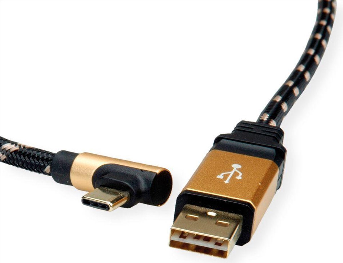 ROLINE GOLD USB 2.0 Kabel, USB A Male reversible - USB C 90° Male, 0,8 ...