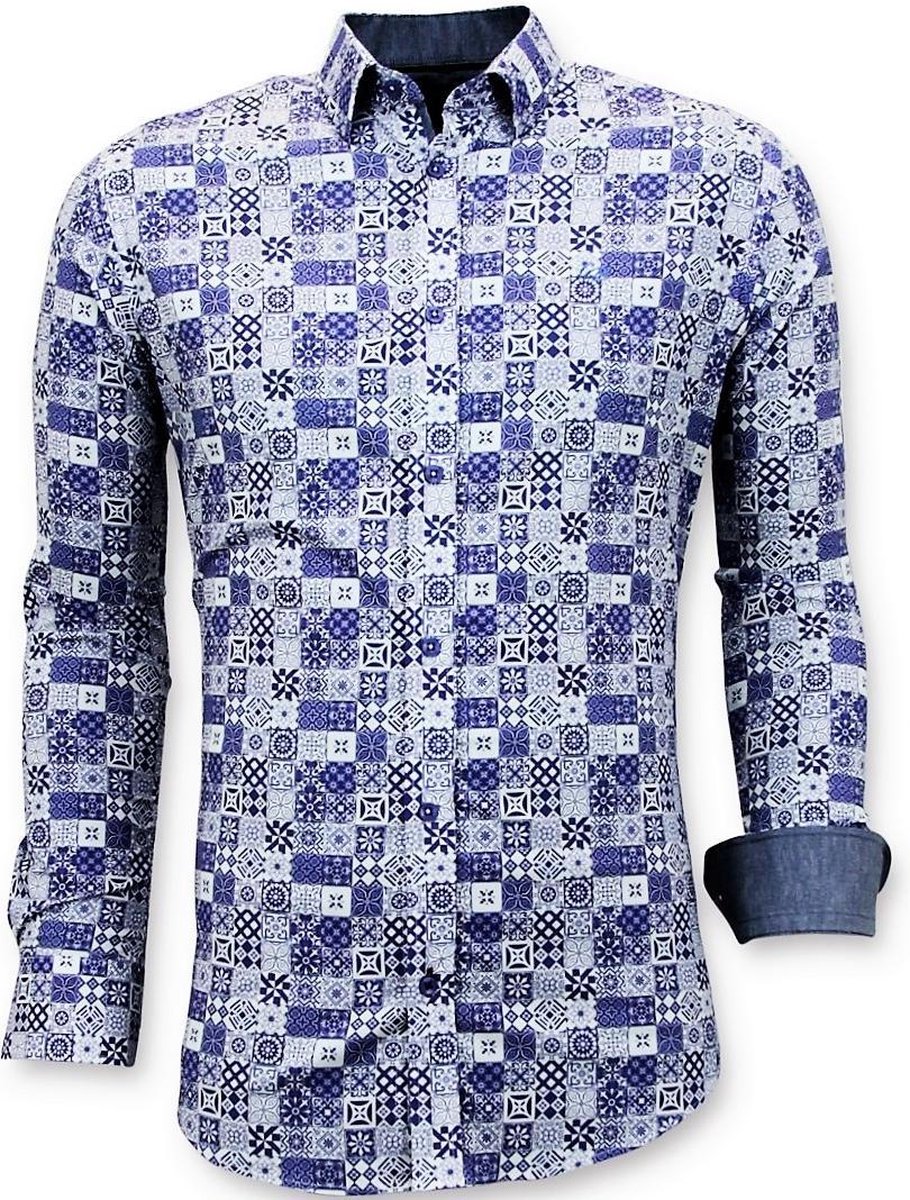 Luxe Trendy Overhemden Heren - Digitale Print - 3055 - Blauw | bol