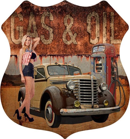 Signs-USA Shield Gas Oil Pin up - Wandbord - 56 x 60 cm | bol