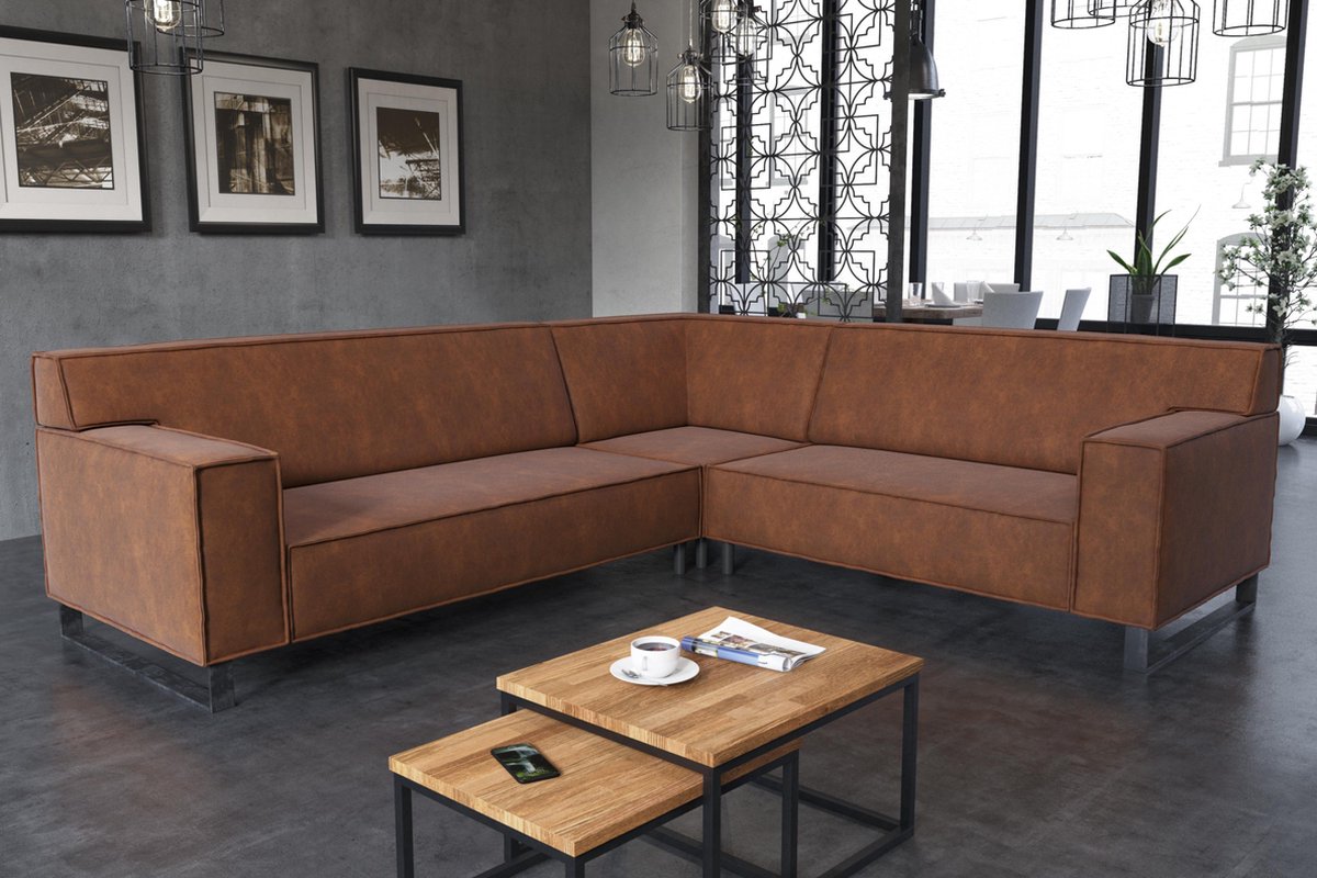 Meubella - Hoekbank / Hoeksalon Reed XL - Cognac - Leer - Rechts | bol.com