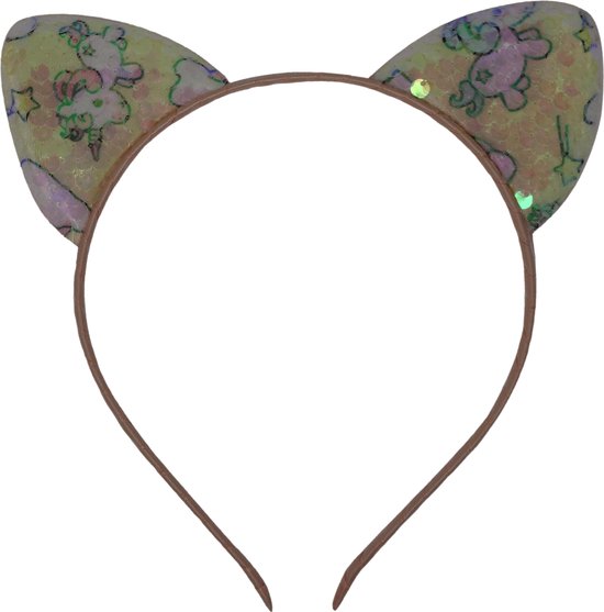 Jessidress Hoofdband Diadeem met Katten oren met unicorn print - Geel | bol