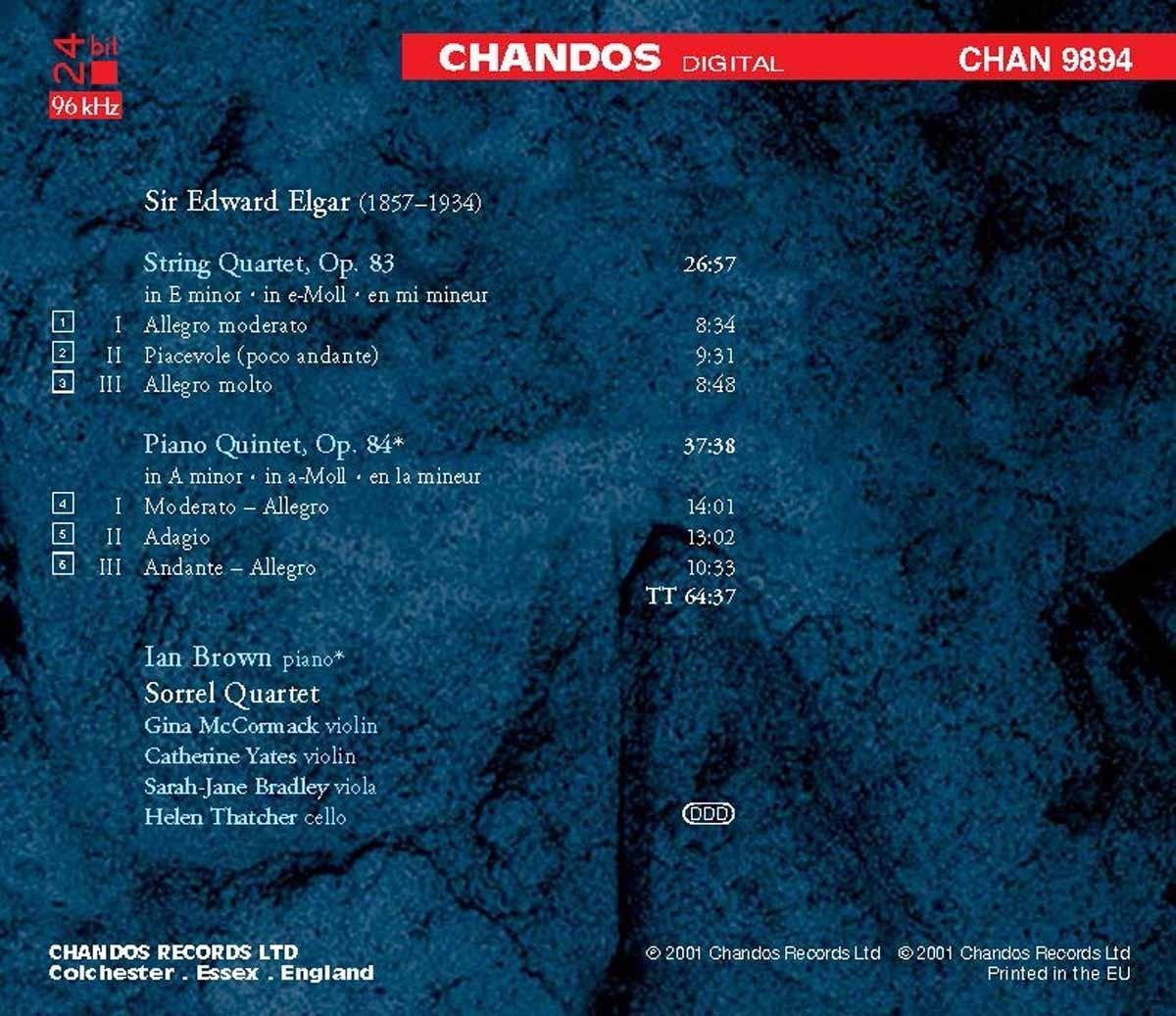 Elgar: String Quartet, Piano Quintet / Ian Brown, Sorrel Quartet, Brown ...