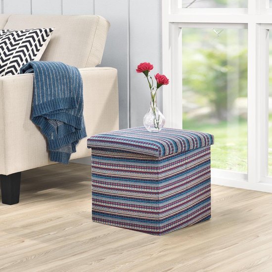Opberg poef hocker opvouwbaar stof 38x38x38 cm gestreept | bol.com