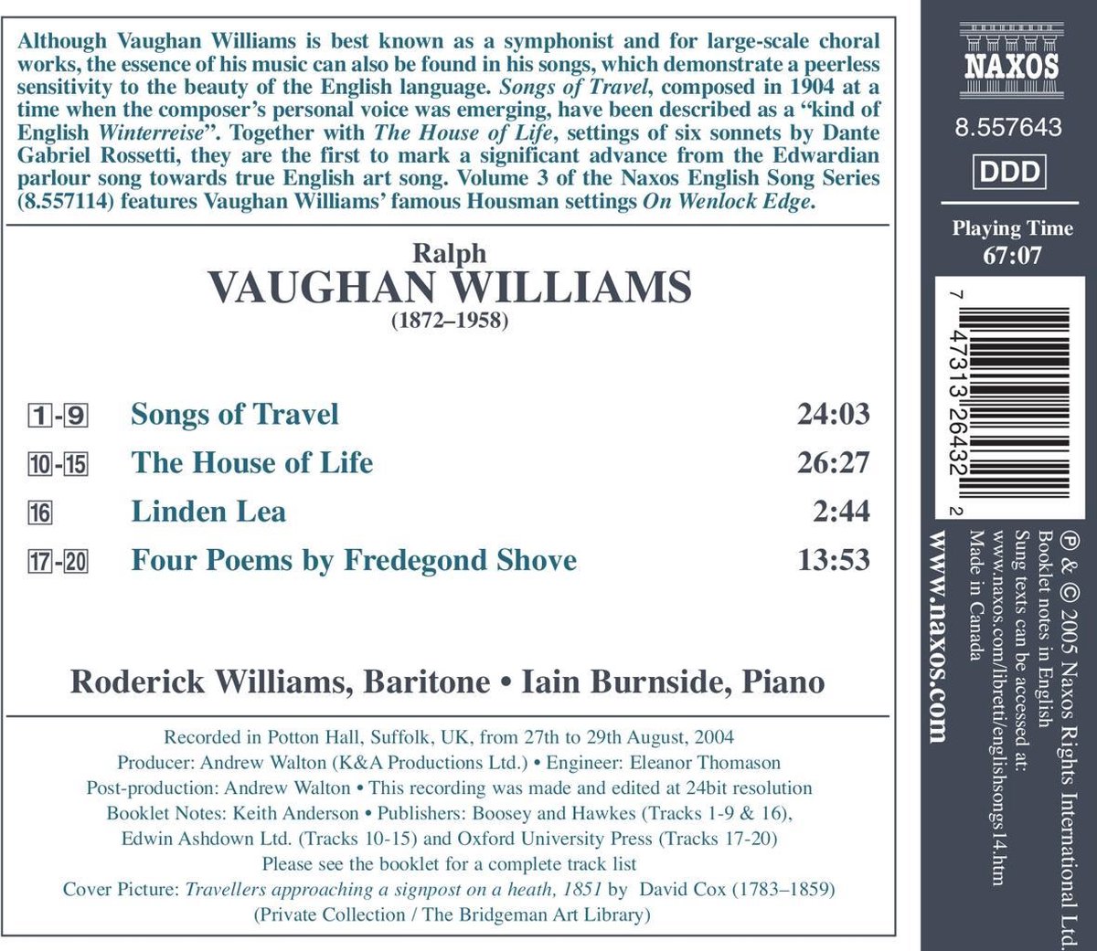 Roderick Williams & Iain Burnside - Vaughan Williams: Songs Of Travel ...