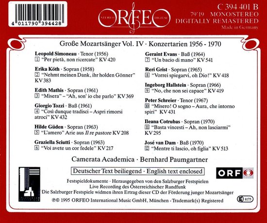 Camerata Academica, Bernhard Paumgartner - Große Mozartsänger Vol. lV ...