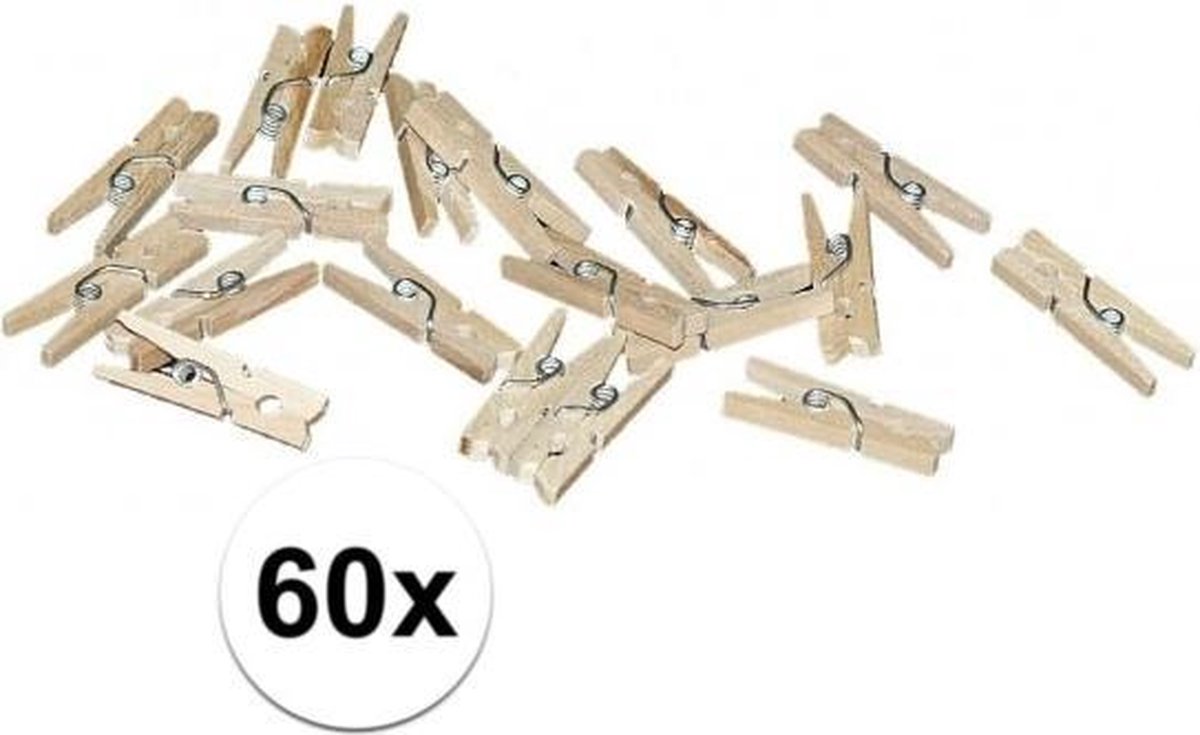 60x mini knijpertjes naturel - 2 cm - kleine/ mini knijpers | bol.com