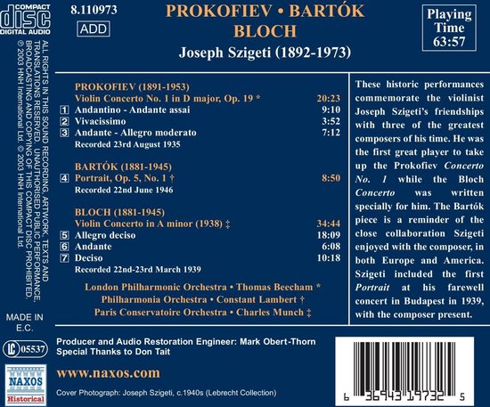 Szigeti:Prokofiev.Bartok.Bloch, Beecham | CD (album) | Muziek | bol.com