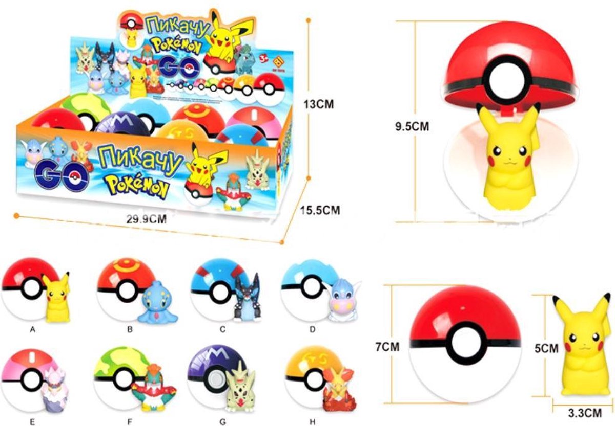 8 stuks Pokemon Go pokeballs ballen + 8 mini figuren oa Pikachu | bol.com