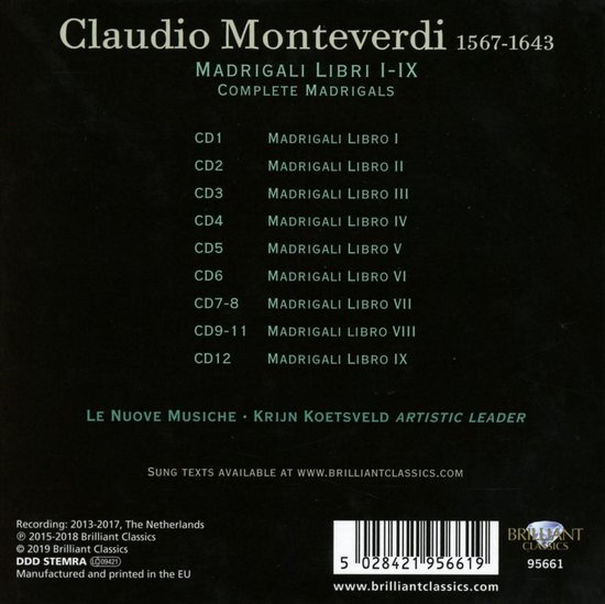 Krijn Koetsveld, Le Nuove Musiche - Monteverdi: Madrigali Libri I-IX (Complete... | bol