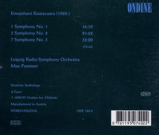 Rautavaara: Symphonies no 1-3 / Pommer, Leipzig Radio SO, Max Pommer | Muziek | bol