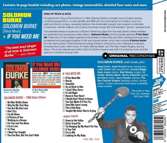 Debut Album + If You Need Me, Solomon Burke | CD (album) | Muziek | bol