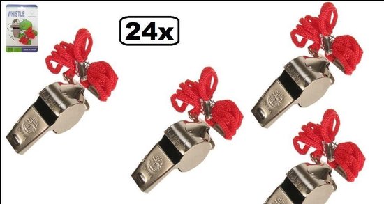 24x Scheidsrechter fluit met koord - scheidsrechters fluitjes voetbal ...