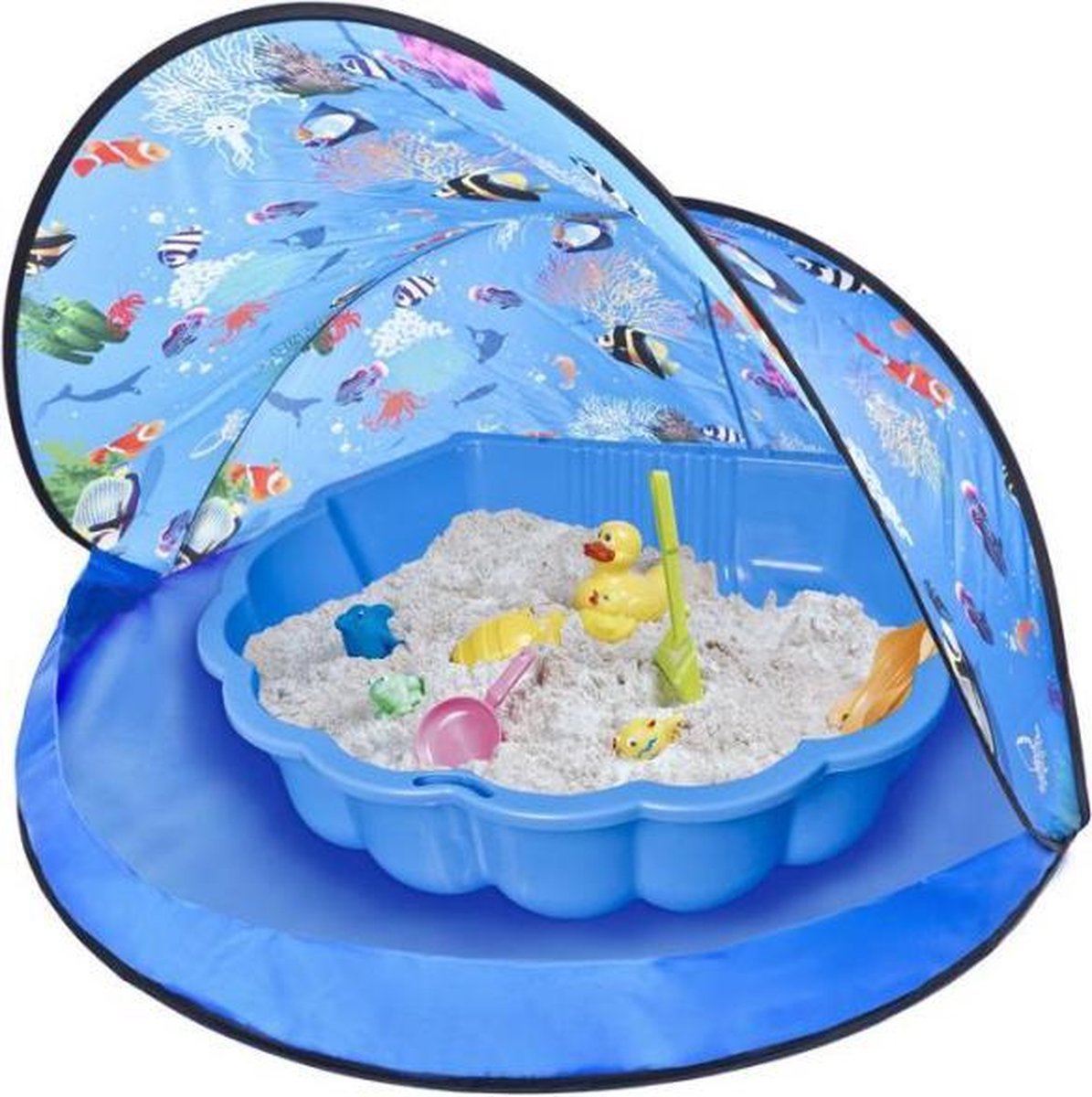 Zandbak Zand en Water Schelp 102 cm - Blauw + tent met 100 ballen | bol.com