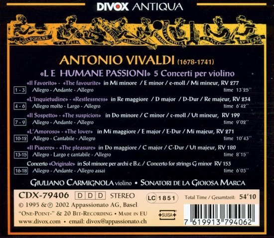 Giuliano Carmignola, Sonatori De La Gioiosa Marca - Vivaldi: Le Humane Passioni (CD),... | bol.com
