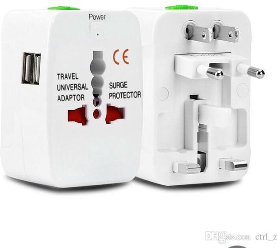 Universele reisadapter met 2 USB poorten |150 landen | EUROPA | AMERIKA ...