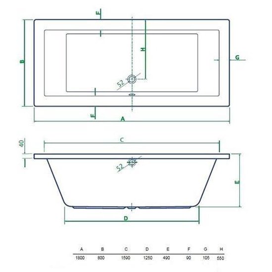 Ligbad Inbouw Lounge Rechthoek 1-2 Persoons Duobad 80x180x49cm Acryl ...