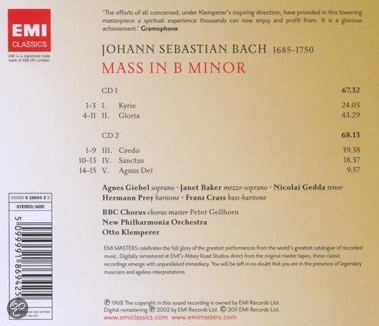 Bach: Mass in B minor, Otto Klemperer | CD (album) | Muziek | bol
