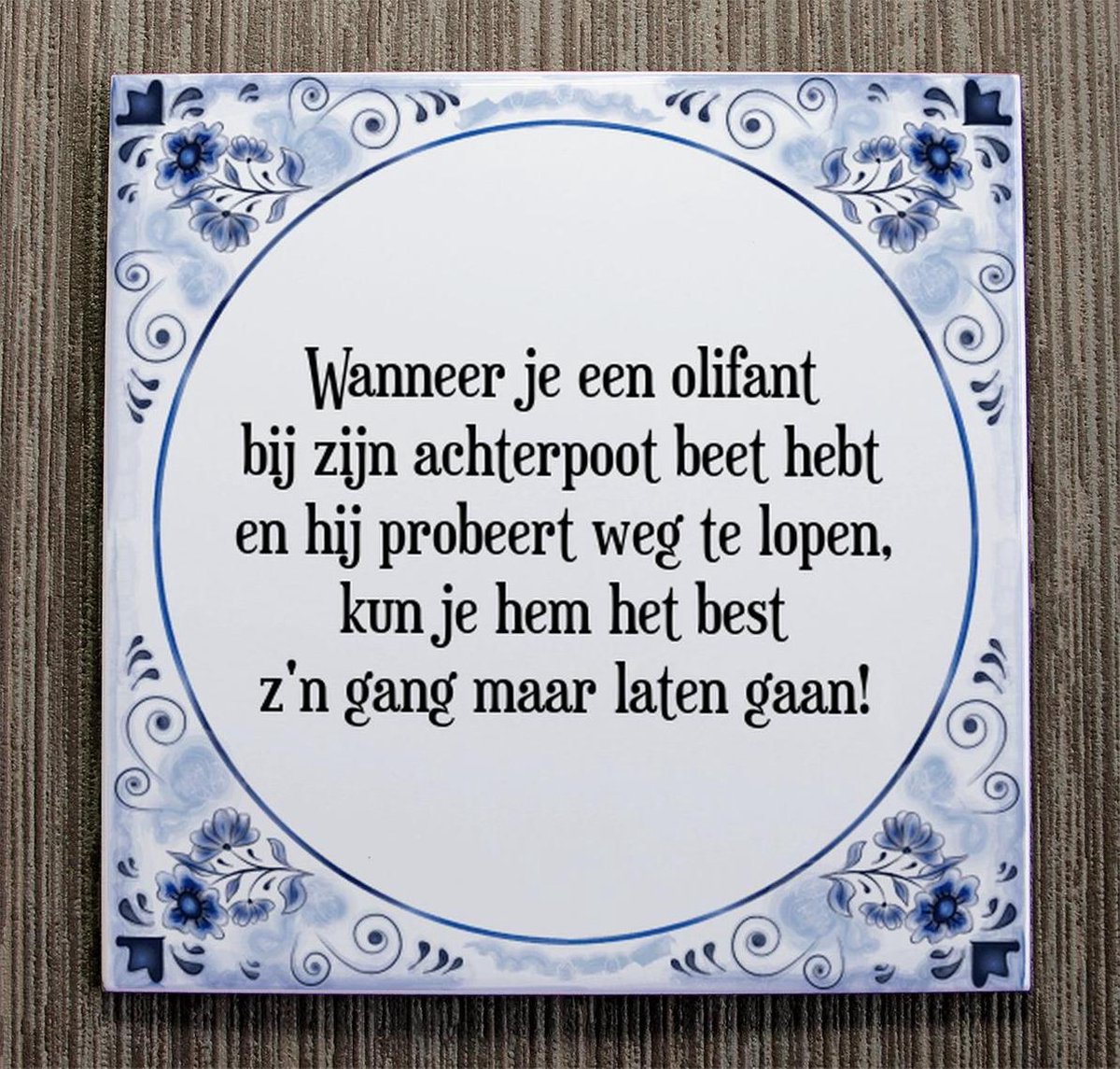 Tegeltje met Spreuk (Tegeltjeswijsheid): Wanneer je een olifant bij zijn achterpoot... | bol.com