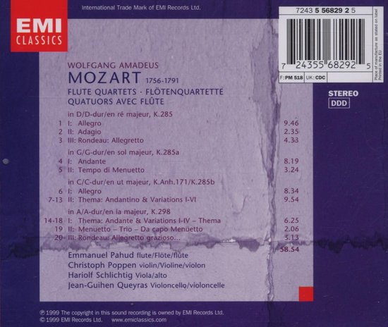 Mozart: Flute Quartets / Pahud, Poppen, Schlichtig, Queyras, Jean-Guihen Queyras | Muziek | bol
