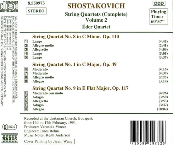 Shostakovich: String Quartets Vol 2 / eder Quartet, Eder-Quartett | CD (album) | Muziek | bol.com