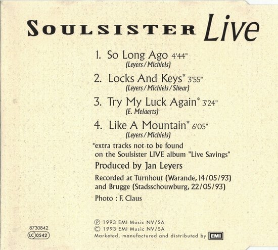 Soulsister ‎– So Long Ago (Live) / Locks And Keys / Try My Luck Again / Like A... | bol