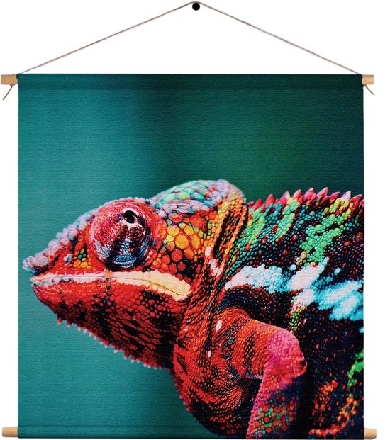 Textielposter Kameleon Kleurrijk Vierkant XXL (90 X 90 CM) - Wandkleed - Wanddoek -... | bol