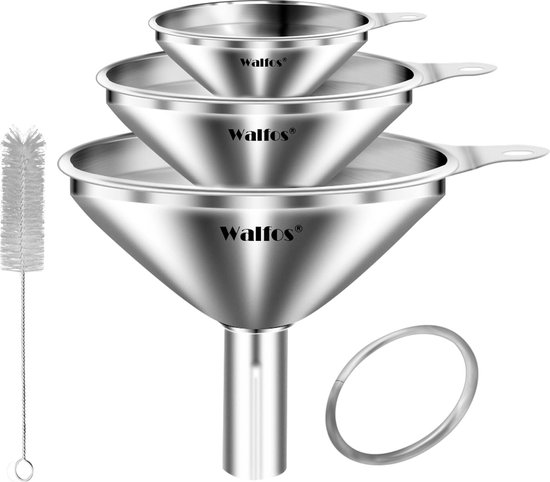 3 x mini trechters gemaakt van roestvrij staal, met een borstel ...