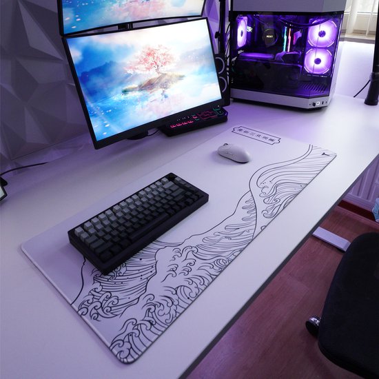 Tommiboi muismat - Wave collectie Wit - xxl muismat - 90x40 cm – Anti ...