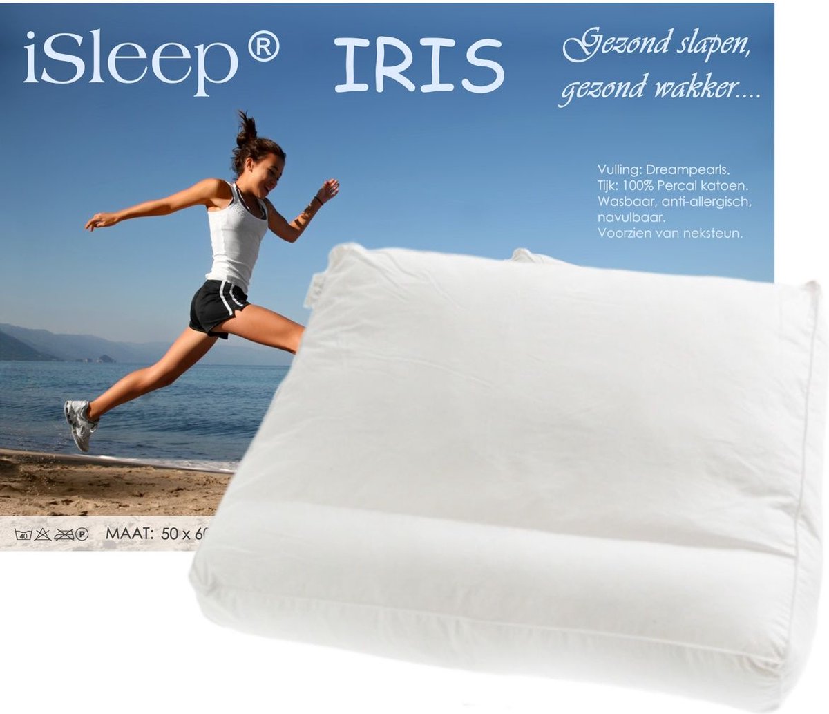 iSleep Iris Hoofdkussen - Boxkussen - Dreampearls - 50x60x10 cm - Met Neksteun | bol