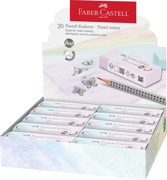Faber-Castell gum - stofvrij - display 20 stuks assorti kleuren - FC ...