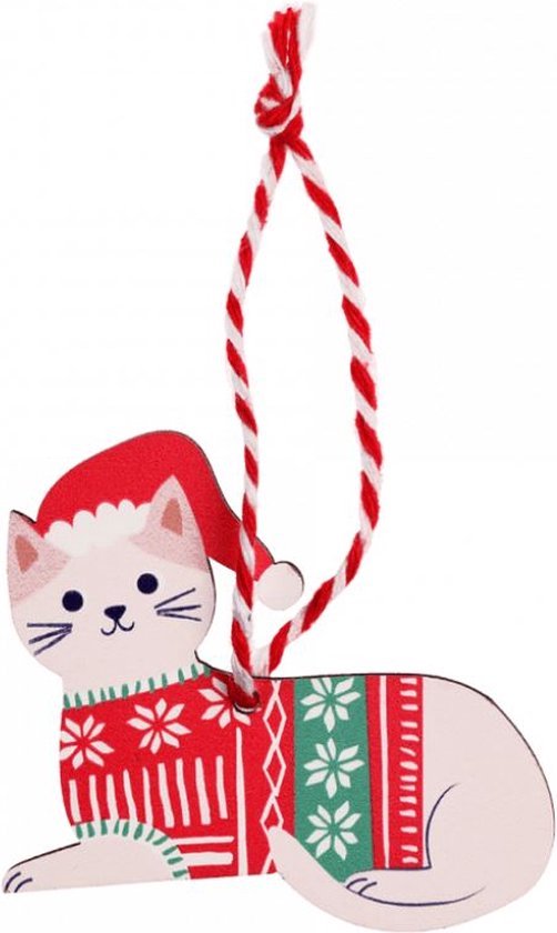 decoratie figuur Kat wit hout kerst | bol