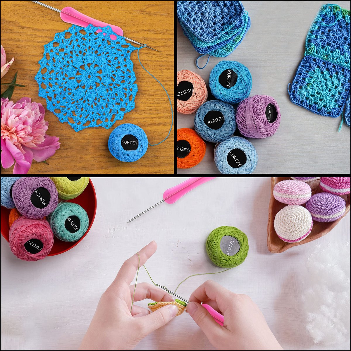 Kurtzy 10 Pak Pastelkleur Haak Garen - 2 Haaknaalden Inbegrepen (1 mm ...