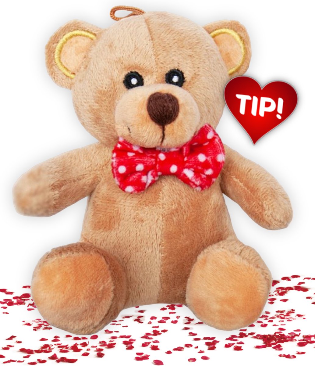 Teddybeer Pluche Knuffel Lichtbruin met Strikje 16 cm {Valentijnsdag ...