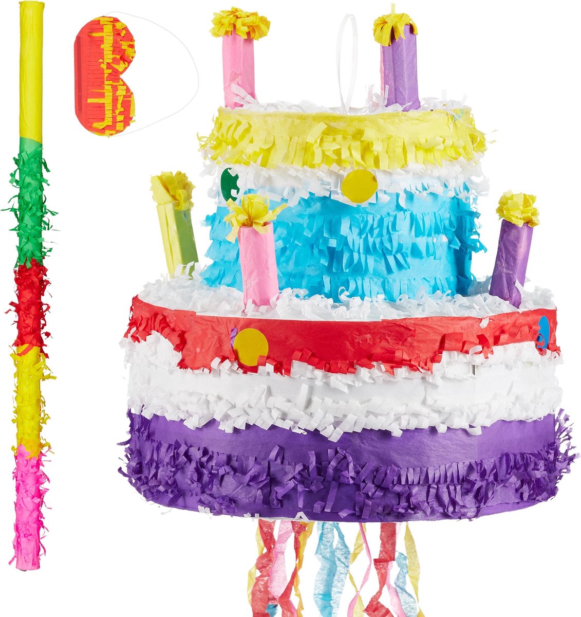 Relaxdays 3-delige pinata set taart - pinata stok - blinddoek ...