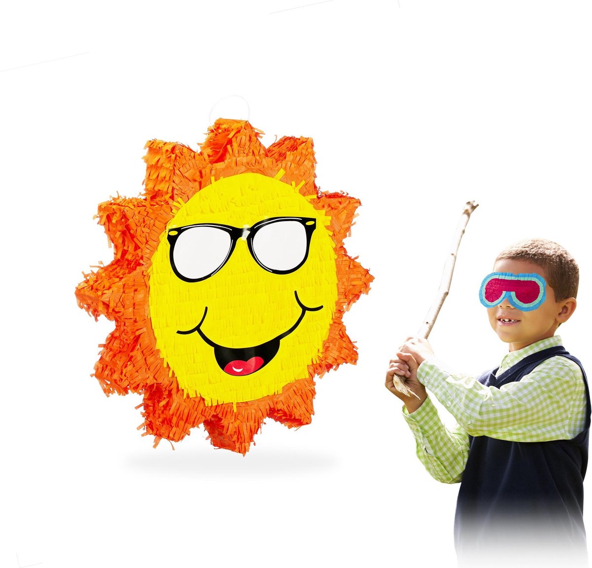 relaxdays Pinata zon - piñata - lachende zon met zonnebril - geel ...