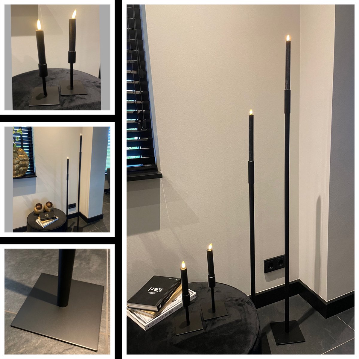 Kaarsenstandaard zwart metaal - set van 4 | bol