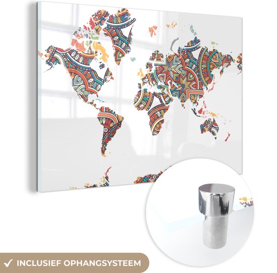 MuchoWow® Glasschilderij 90x60 cm - Schilderij acrylglas - Wereldkaart ...