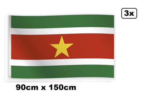 3x Vlag Suriname 90cm x 150cm - per stuk verpakt in doos - Landen ...