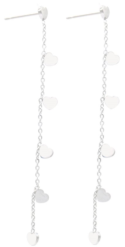 Oorbellen met Hartjes - RVS - 6,5 cm - Zilverkleurig | bol