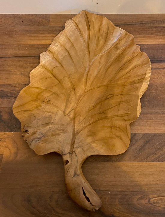 Handgemaakte houten schaal in bladvorm - middel - plat | bol