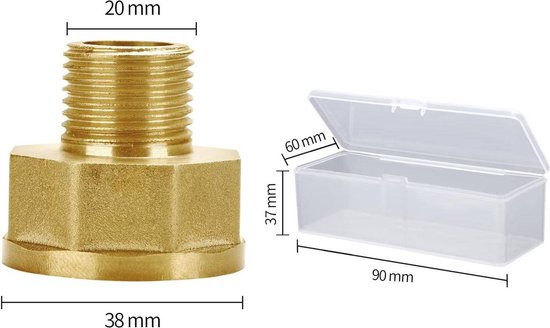 2 Stuks - Messing Verloopstukken 1/2 Inch naar 3/4 Inch - Met Duidelijke Schroefdraad... | bol