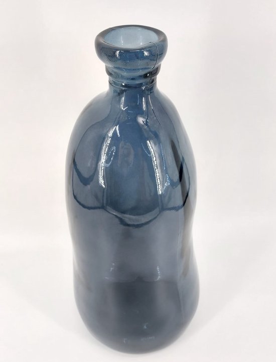 vaas gerecycled glas blauw L22 x B22 x H51 cm opening 5.5 cm | bol