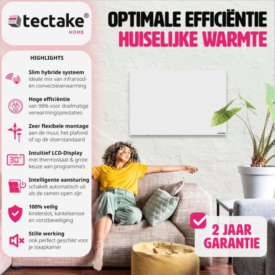 tectake® Hybride infraroodpaneel met thermostaat en omval- en ...