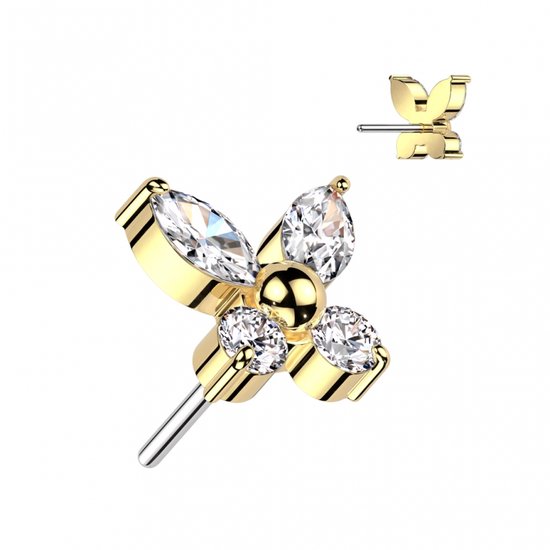 Piercing butterfly gemmed push in 1.2x6 goud | bol.