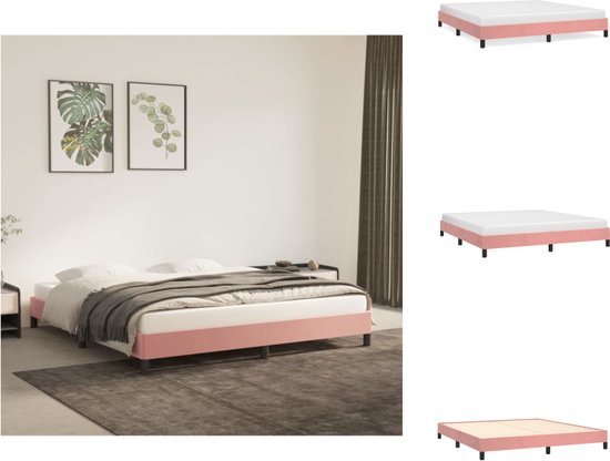 vidaXL Bedframe Fluweel - Roze - 203x163x25cm - Multiplex Lattenbodem ...