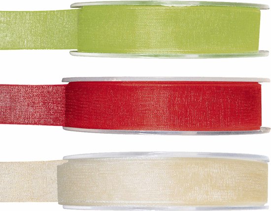 Satijn sierlint pakket - groen/wit/rood - 1,5 cm x 20 meter -... | bol