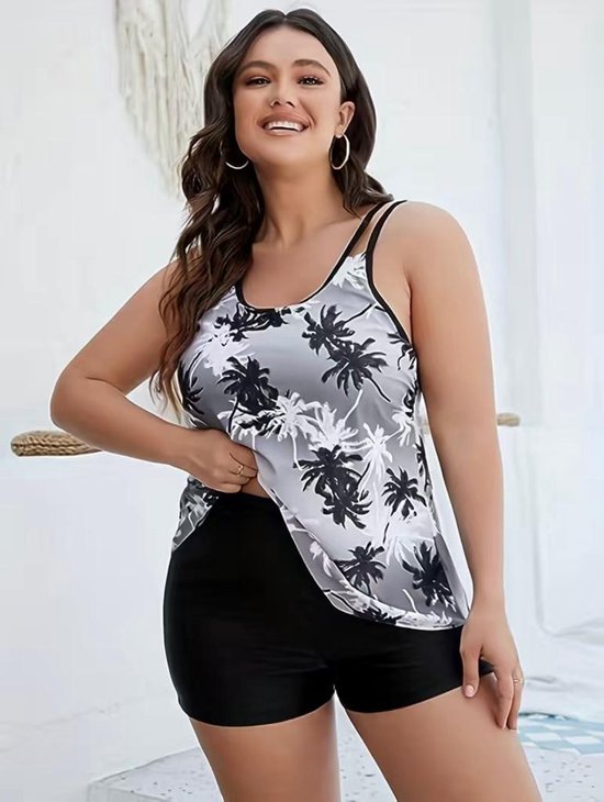 Tankini Set- Elegante Plus Size Vacay Kokospalmprint Tankini Set- Dames ...