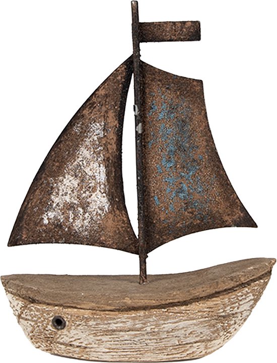 Clayre & Eef Decoratie Model Boot 11 cm Bruin Blauw Hout IJzer | bol