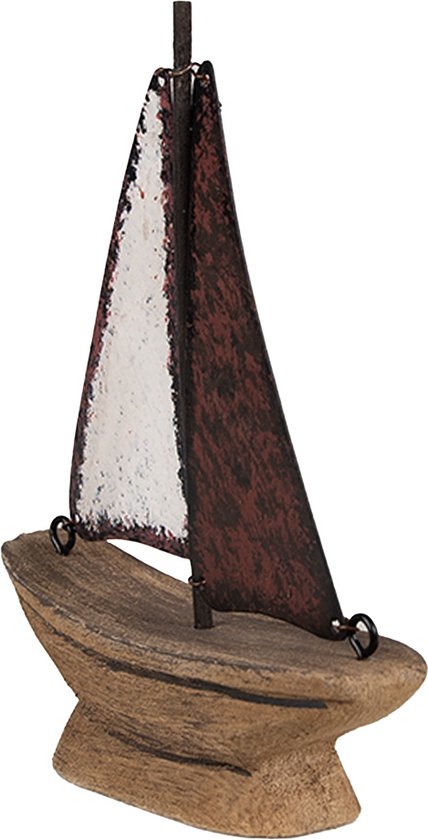 Clayre & Eef Decoratie Model Boot 13 cm Bruin Rood Hout IJzer | bol